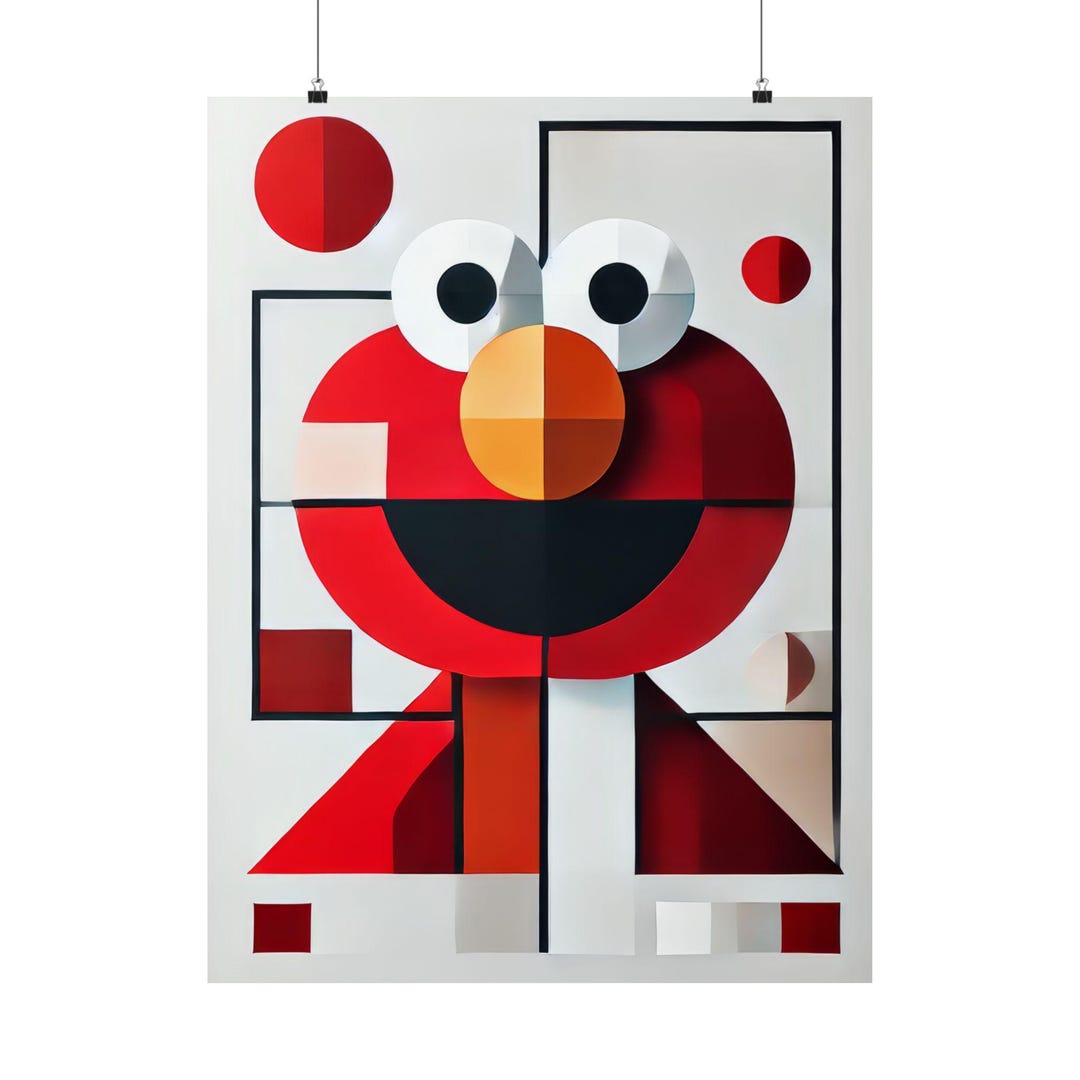 Elmo Sesame Street Abstract Geometric Art Wall Poster, Minimalist Matte ...
