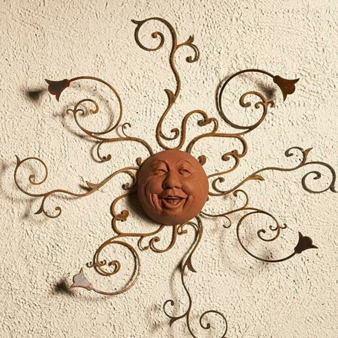 Little Happy Sun Face on Scroll Metal Ray - Etsy