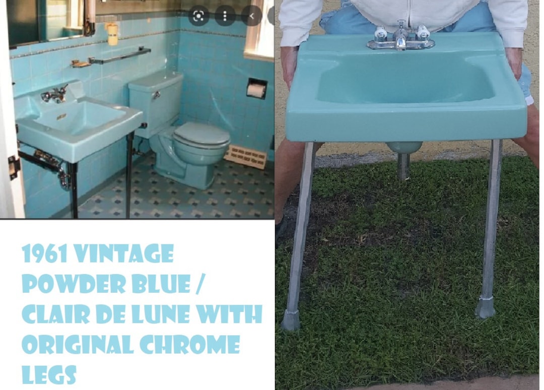 Reduced Price! 1961 Powder Blue / Claire De Lune Porcelain Bathroom ...