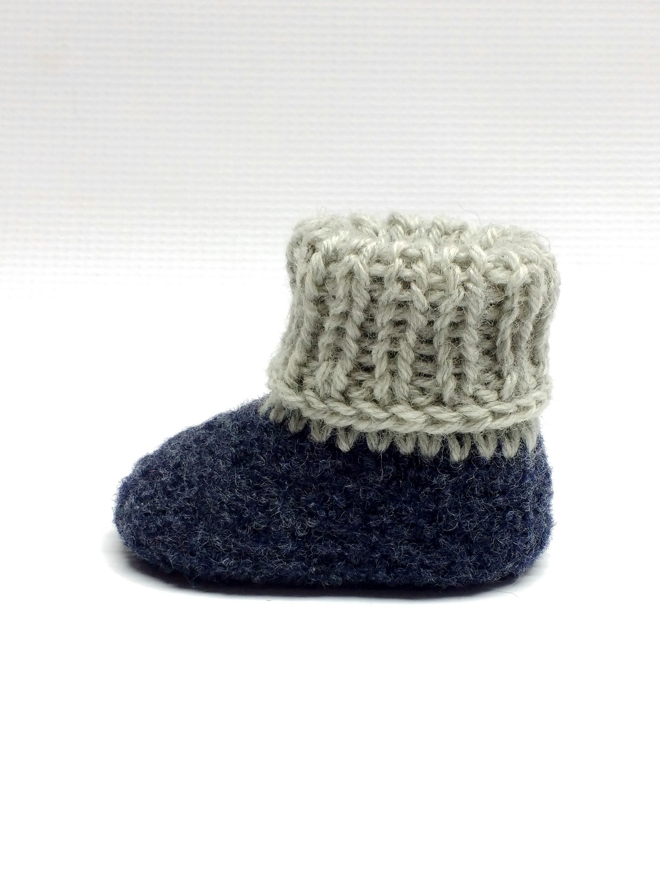 Felted Wool Baby Booties Hybrid Baby Booties With Knit Ribbed - Etsy
