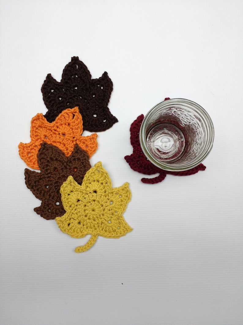 Leaf Coaster Set, Five Piece Coaster Set, Fall Home Decor, Crochet ...