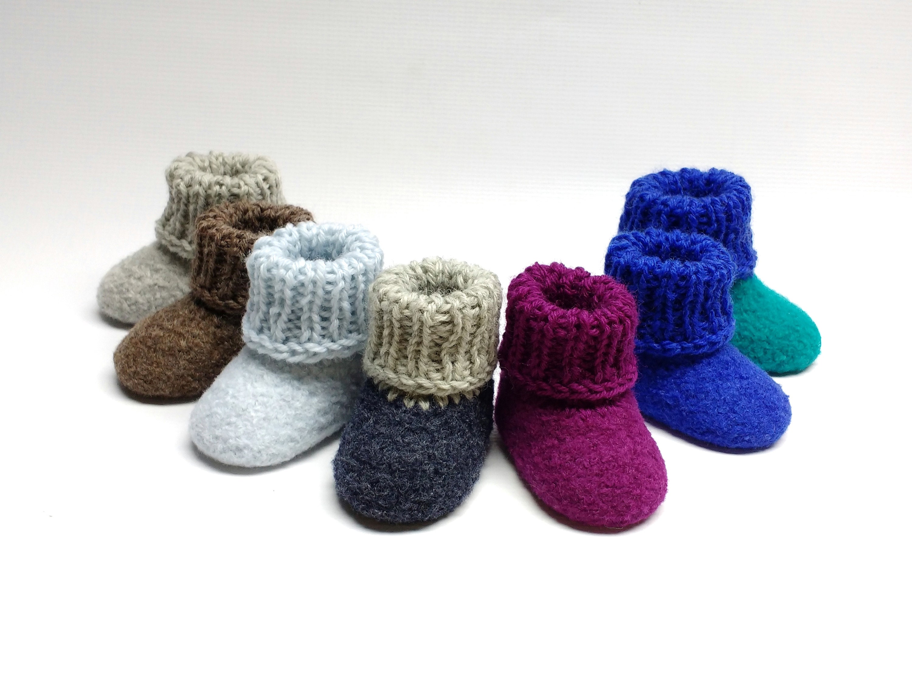 Felted Wool Baby Booties Hybrid Baby Booties With Knit Ribbed - Etsy