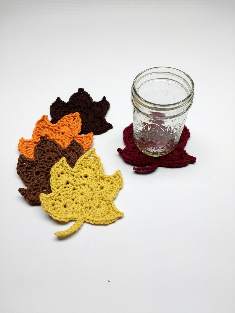 Leaf Coaster Set, Five Piece Coaster Set, Fall Home Decor, Crochet ...