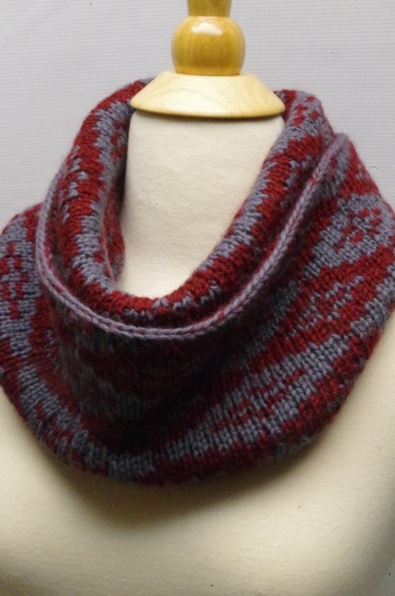 Diamond Pattern Knit Cowl Double Sided Two Tone Infinity - Etsy