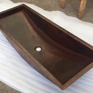30" Hand Hammered COPPER Trough Bathroom Vanity Undermount or Drop in ...
