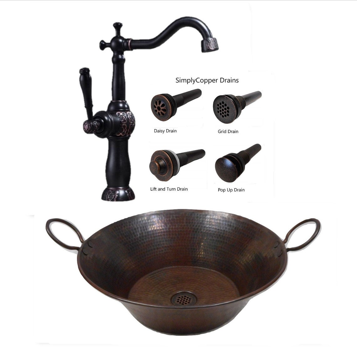 16 Round Copper Cazo With Handles Vessel Vanity Bathroom - Etsy