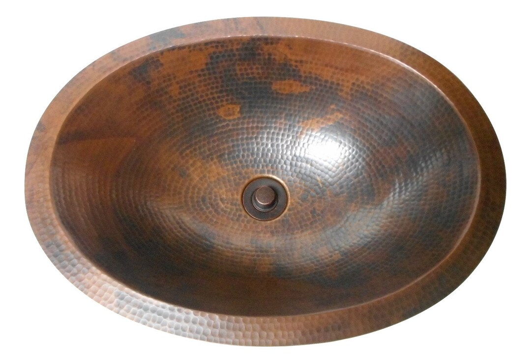 19" Oval Hand Hammered Copper Bathroom Sink - Oval Drop-in, Rustic Rio ...