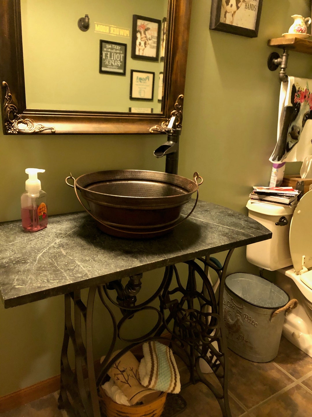 Round Hand Hammered Copper Bucket Vessel Vanity 15" Sink With ORB ...