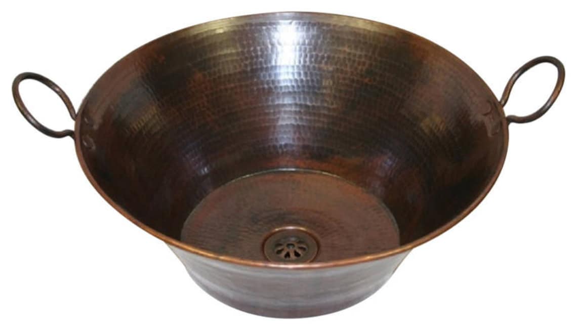 16 Round Copper Cazo Vessel Sink With Two Handles - Etsy