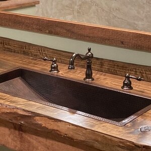 Hand Hammered COPPER Trough Bathroom Vanity Sink in Aged Copper With ...