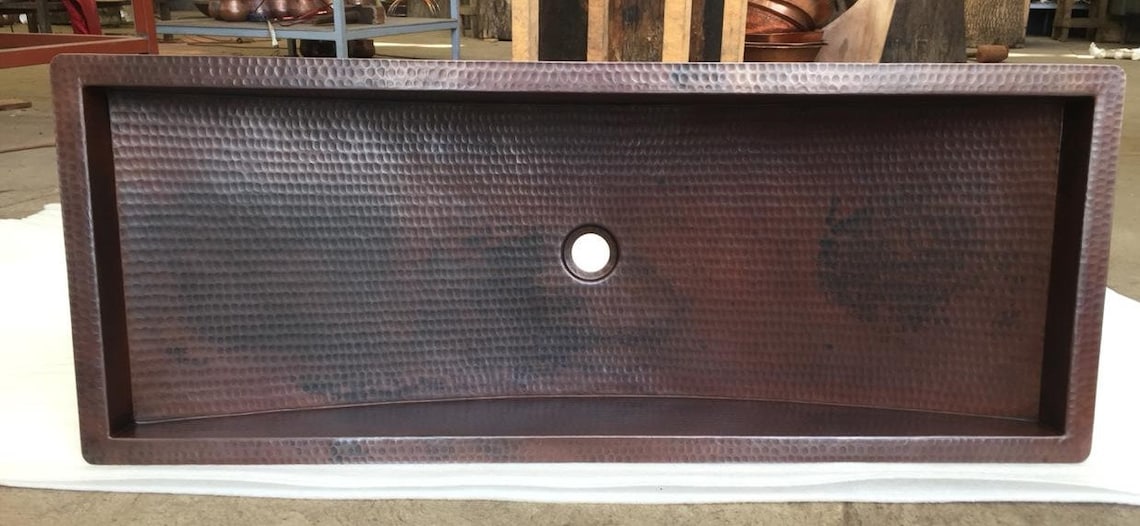 Hand Hammered COPPER Trough Bathroom Vanity Sink in Aged - Etsy