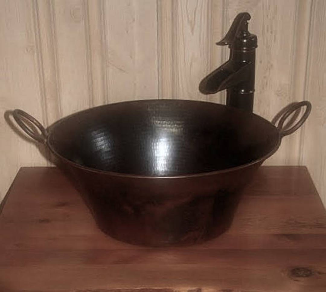16 Round Copper Cazo Vessel Sink With Two Handles Drain Included - Etsy