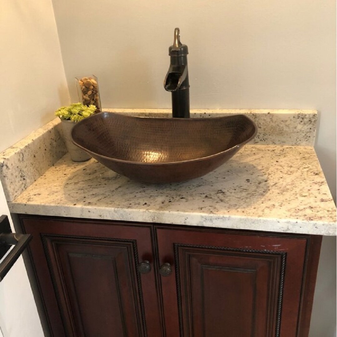 Oval Copper Sleigh Vessel Bathroom Sink 17 With Drain Choice and ORB 13 ...