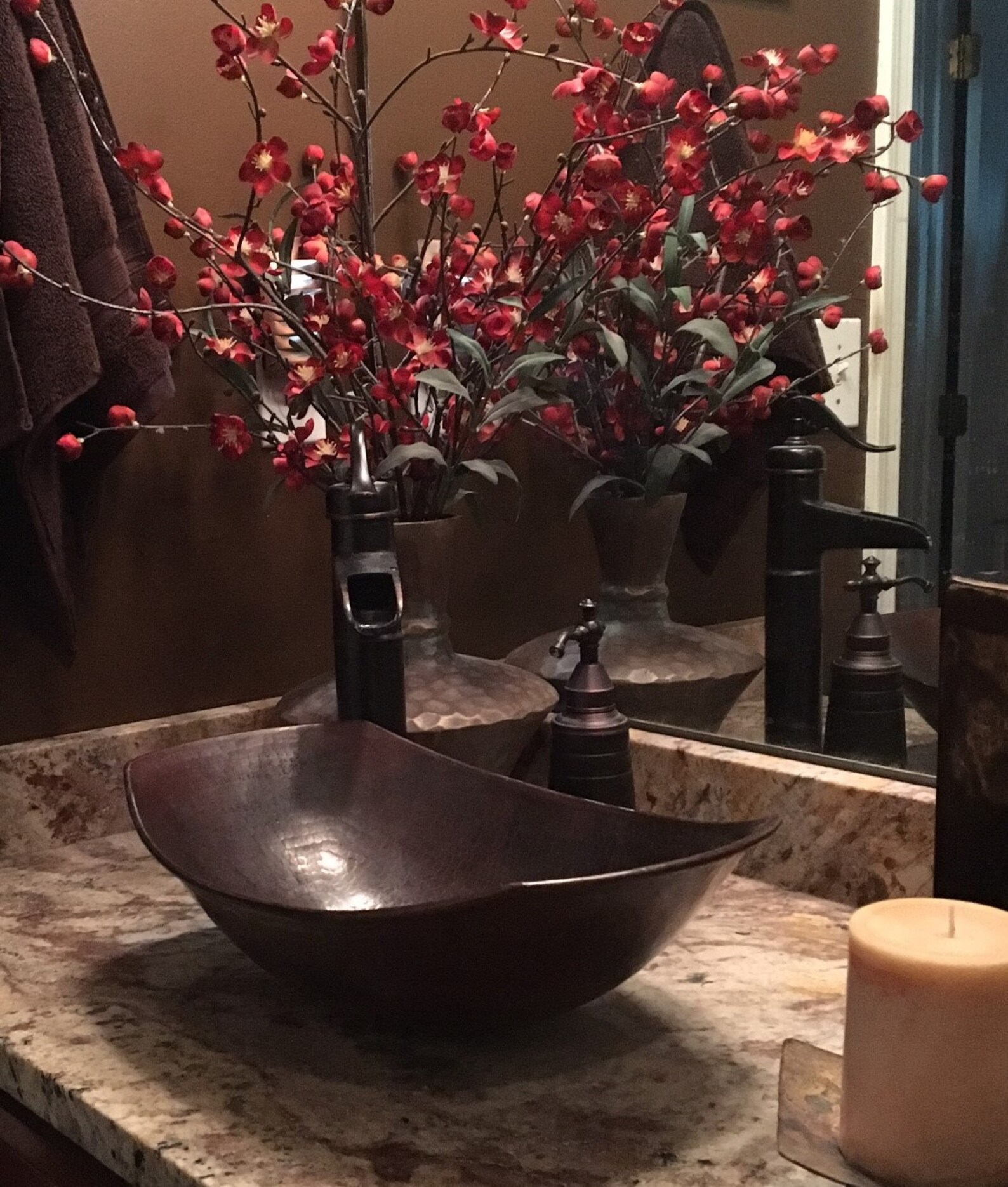 Oval Copper Sleigh Vessel Bathroom Sink 17" With Drain Choice and ORB ...