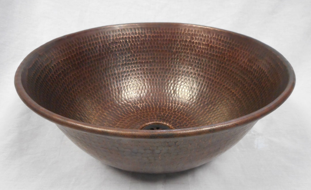 Round Hand Hammered Copper Vessel 14" Sink in Rich Sedona Highlighting ...
