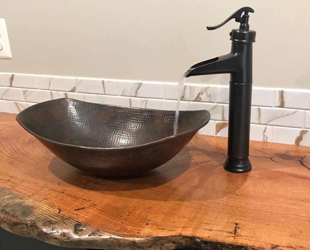 Oval Copper Sleigh Vessel Bathroom Sink 17" With Drain Choice and ORB ...