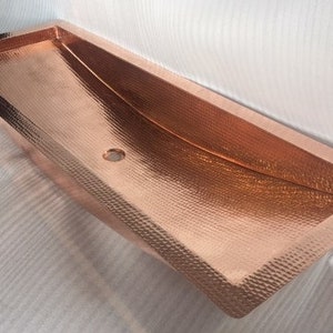 Hand Hammered COPPER Trough Bathroom Vanity Sink in Shiny Copper or ...