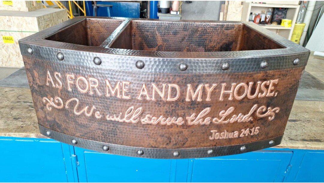 36" Hand Hammered Rounded Front Copper Kitchen Farmhouse Sink With ...