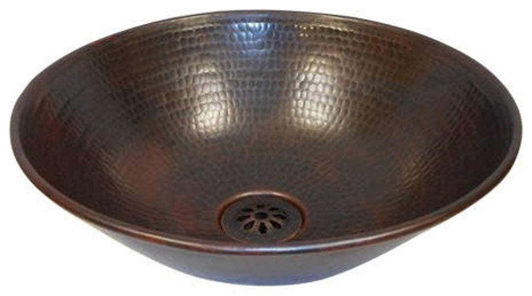 14" Round Hand Hammered Copper Vessel Sink -- Drain Included - Etsy