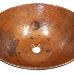 Round Copper Vessel Vanity Bathroom 14" Sink in NATURAL Patina With ...