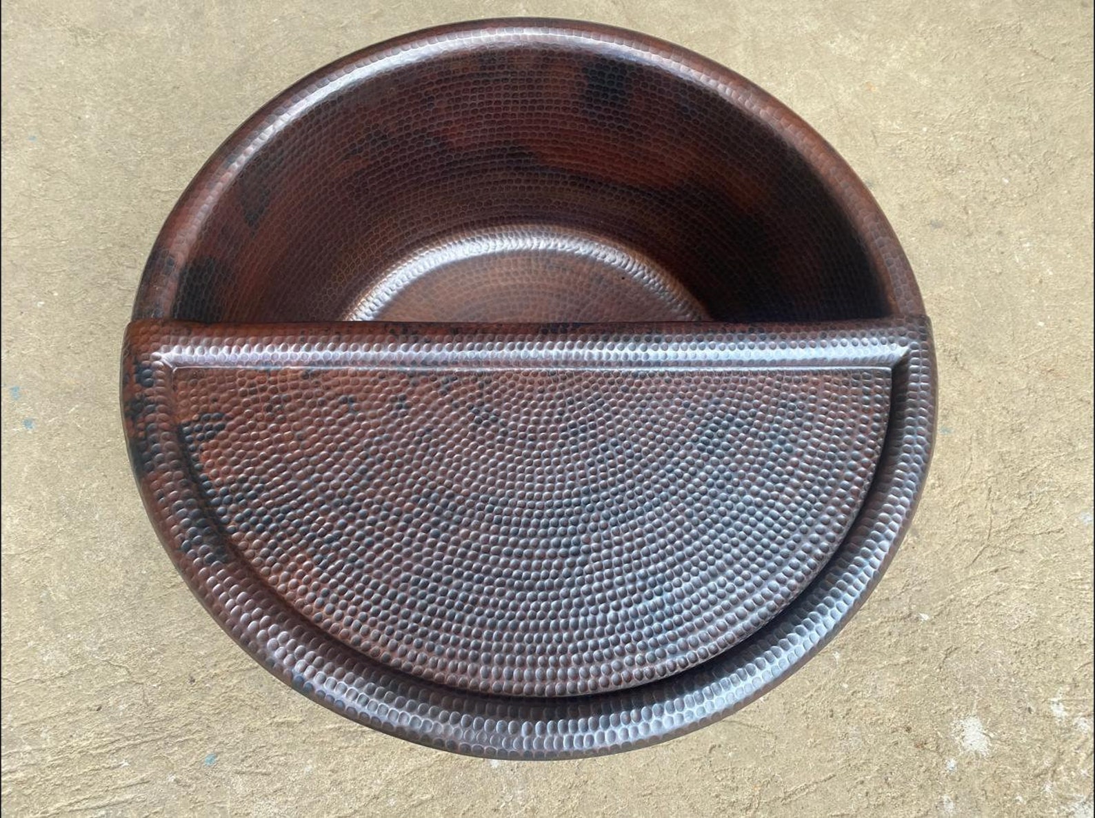 20" Round Hand Hammered Copper Pedicure Spa Bowl With 1.5" Drain Hole ...