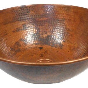 Round Copper Vessel Vanity Bathroom 14" Sink in NATURAL Patina With ...