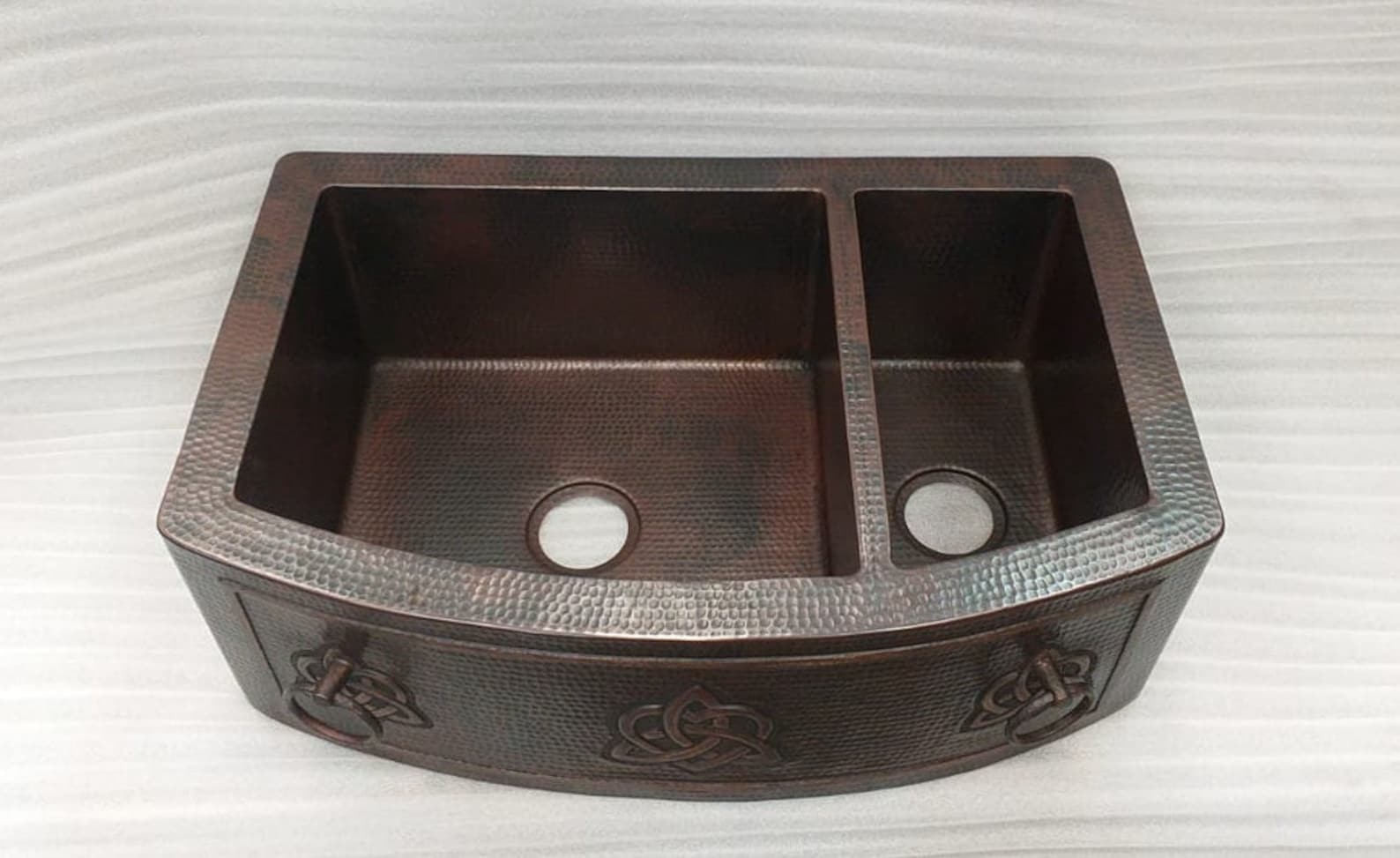 33" Copper Kitchen Farmhouse Sink With Rounded Front With Celtic Design ...