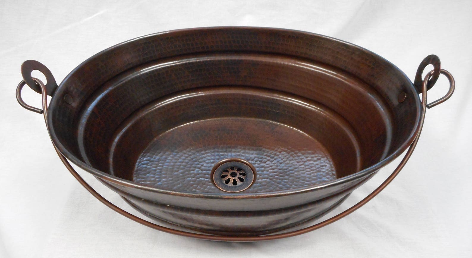 16" Oval Hand Hammered Copper Bucket Vessel Vanity Sink With Choice of ...