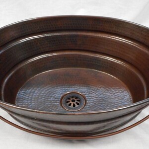 Oval Hand Hammered Copper Bucket Vessel Vanity 16" X 12.5" Sink With ...
