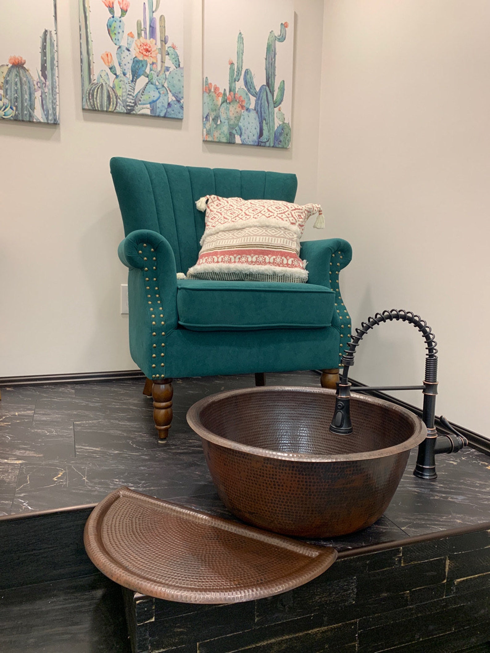 20" Round Hand Hammered Copper Pedicure Spa Bowl With 1.5" Drain Hole ...