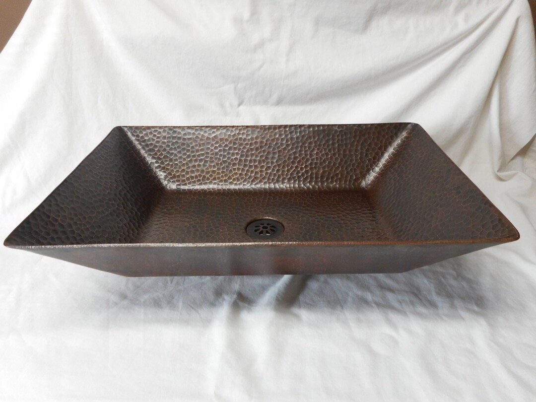 Hand Hammered Copper Vessel Bathroom Sink: 21" Rectangular Vanity ...