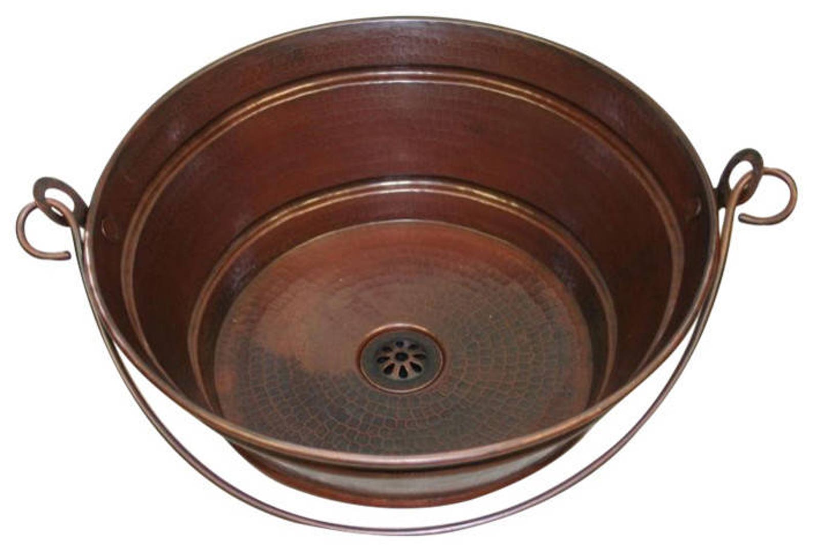 15" Round Hand Hammered Copper Bucket Vessel Vanity Sink -- DRAIN ...