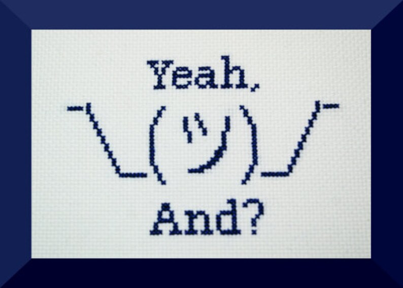 Shrug Cross Stitch Pattern, Yeah And Embroidery Chart, Shruggie Emoji ...