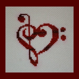 Treble and Bass Clef Heart Cross Stitch Pattern, Valentines Music ...