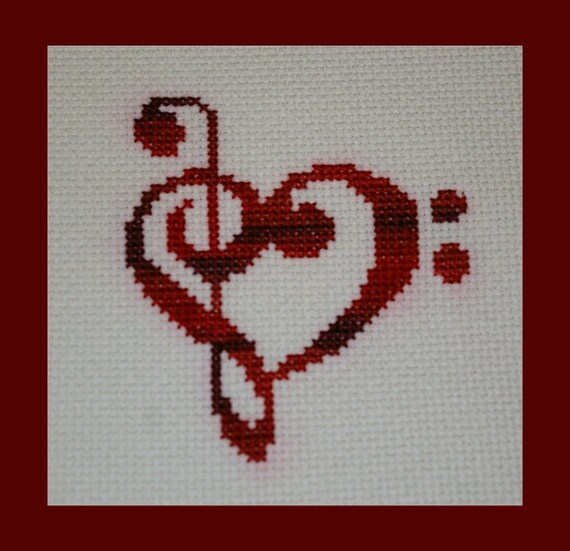 Treble and Bass Clef Heart Cross Stitch Pattern Valentines - Etsy