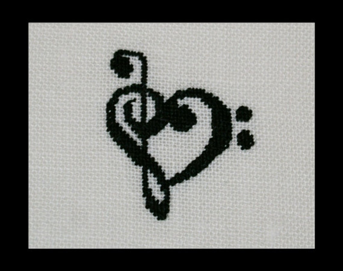 Treble and Bass Clef Heart Cross Stitch Pattern, Valentines Music ...