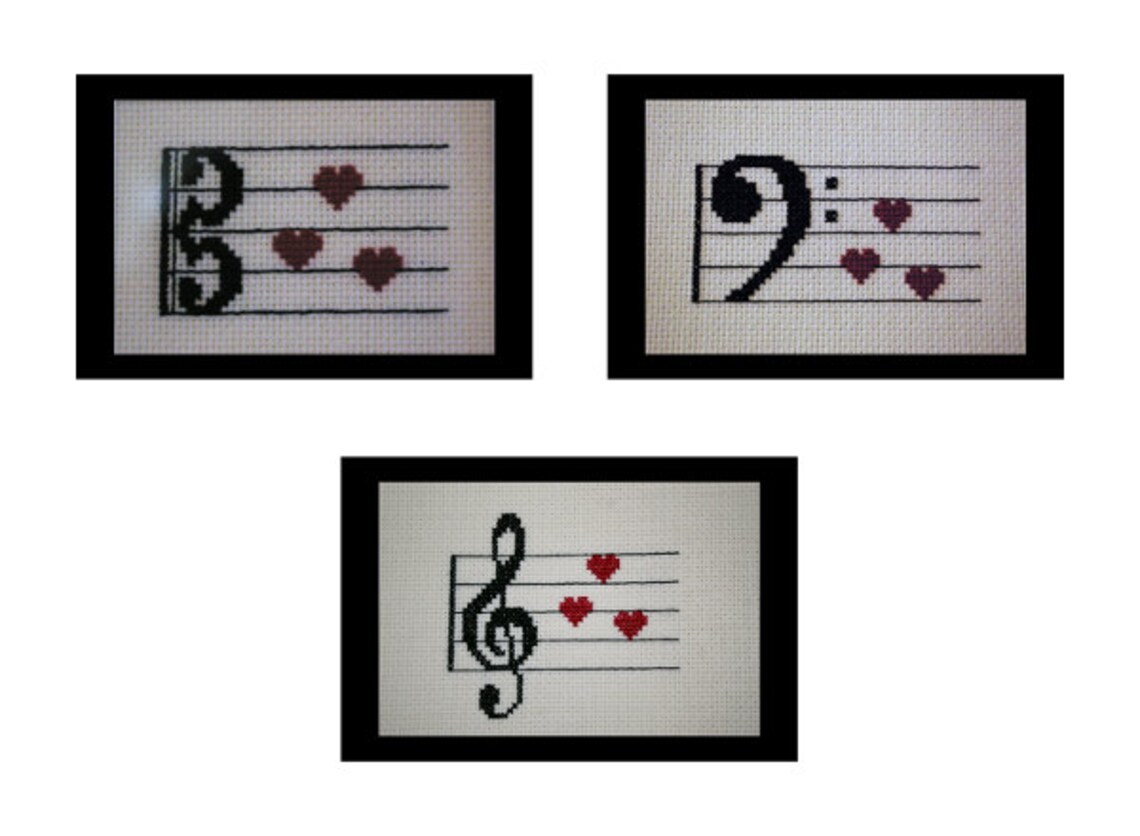 Music Clef Love PDF Cross Stitch Pattern Collection, Treble, Bass, Alto ...