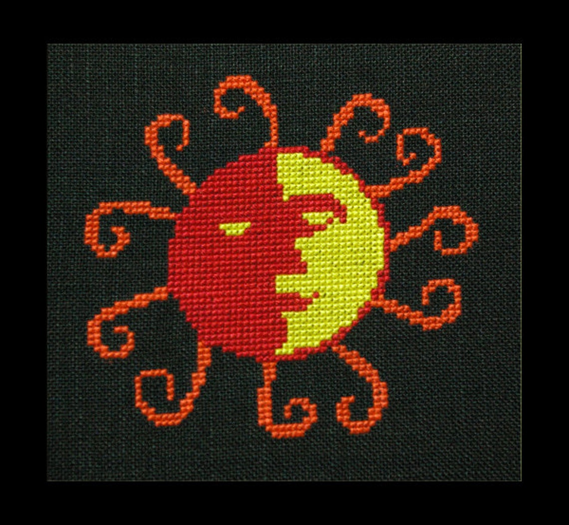 Sleepy Sun Cross Stitch Pattern, Sun Embroidery Pattern, Sol Cross ...