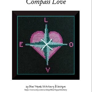 Compass Love Cross Stitch Pattern, Compass Rose and Heart Embroidery ...