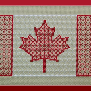 Canada Flag Blackwork Pattern, Canadian Maple Leaf Counted Thread Embroidery Chart, Red & White ...