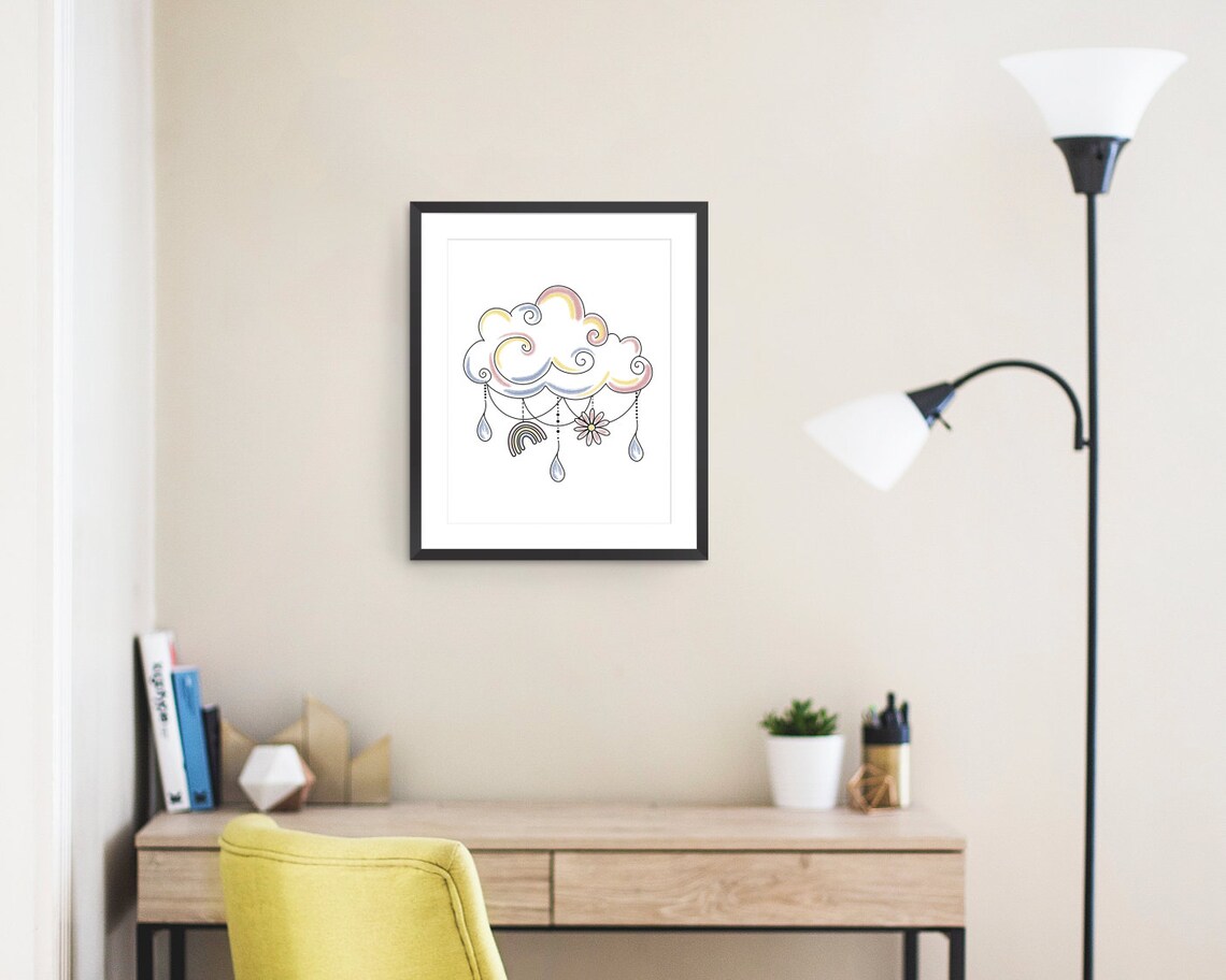 Rainbow Rain Cloud Wall Decor, Whimsical Summer Storm Cloud Art Print ...