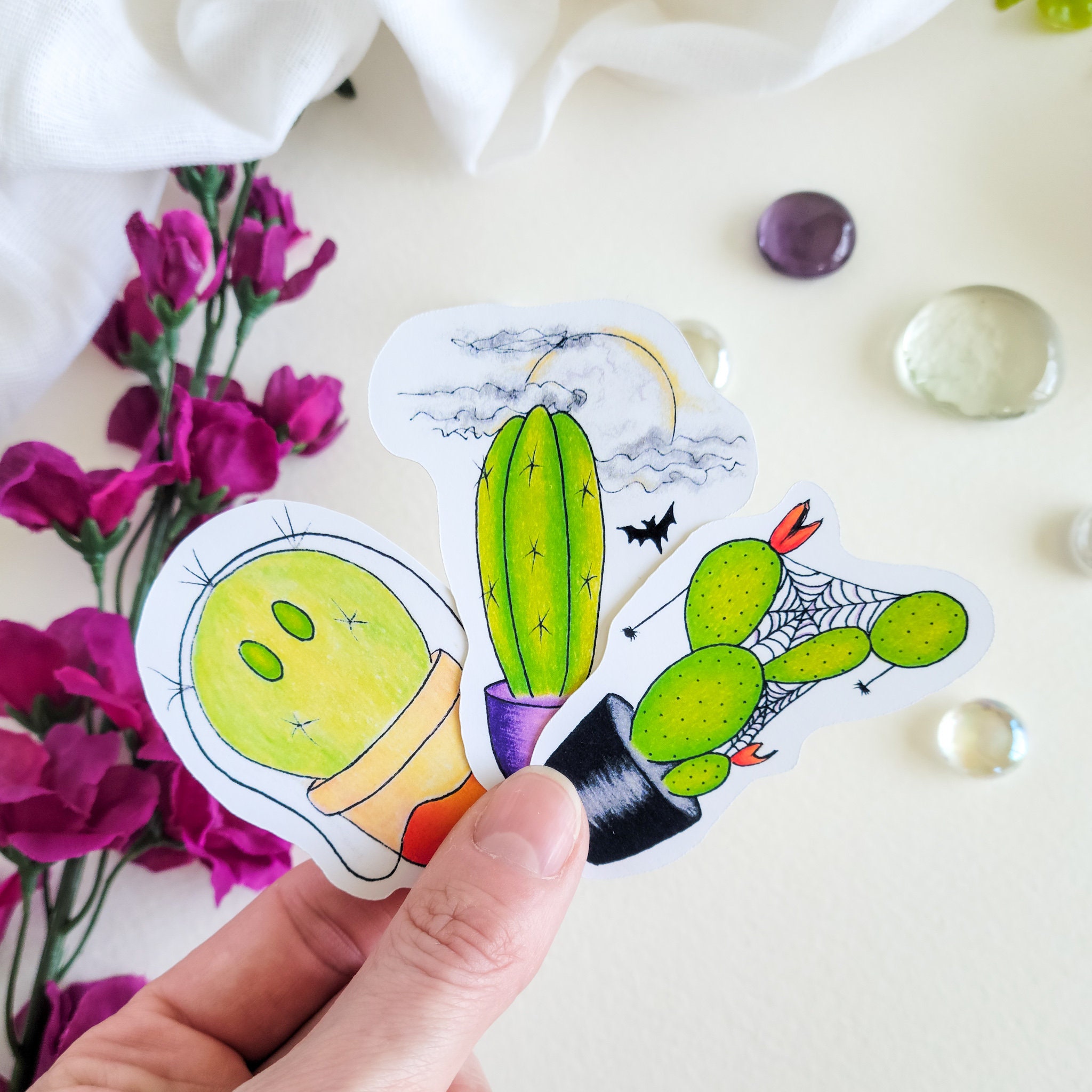 Cute Halloween Cactus Stickers, Halloween Cactus Sticker Set, Cactus ...