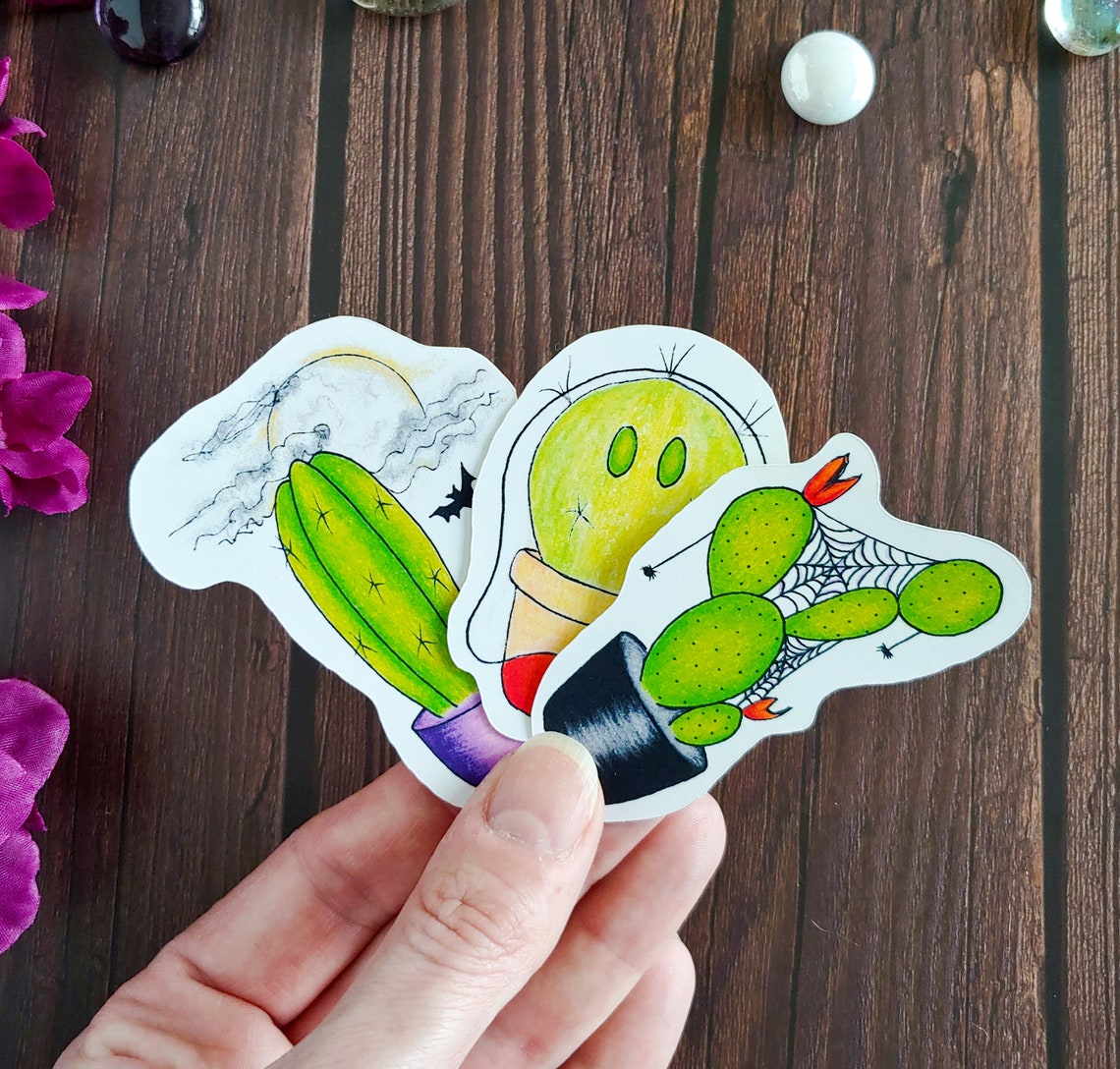 Cute Halloween Cactus Stickers, Halloween Cactus Sticker Set, Cactus ...
