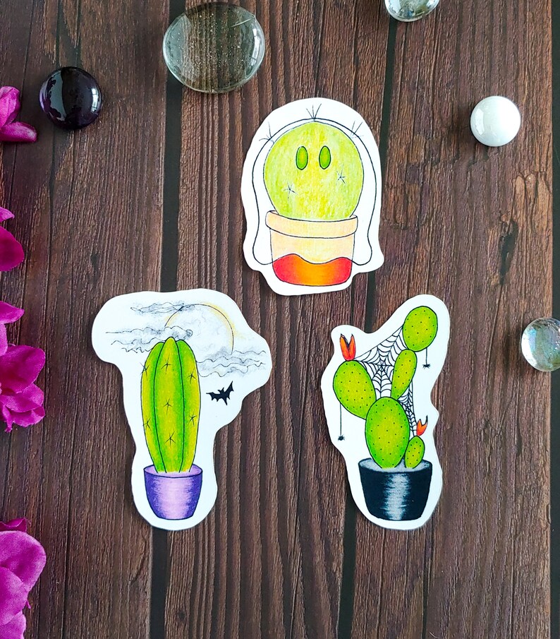Cute Halloween Cactus Stickers, Halloween Cactus Sticker Set, Cactus ...