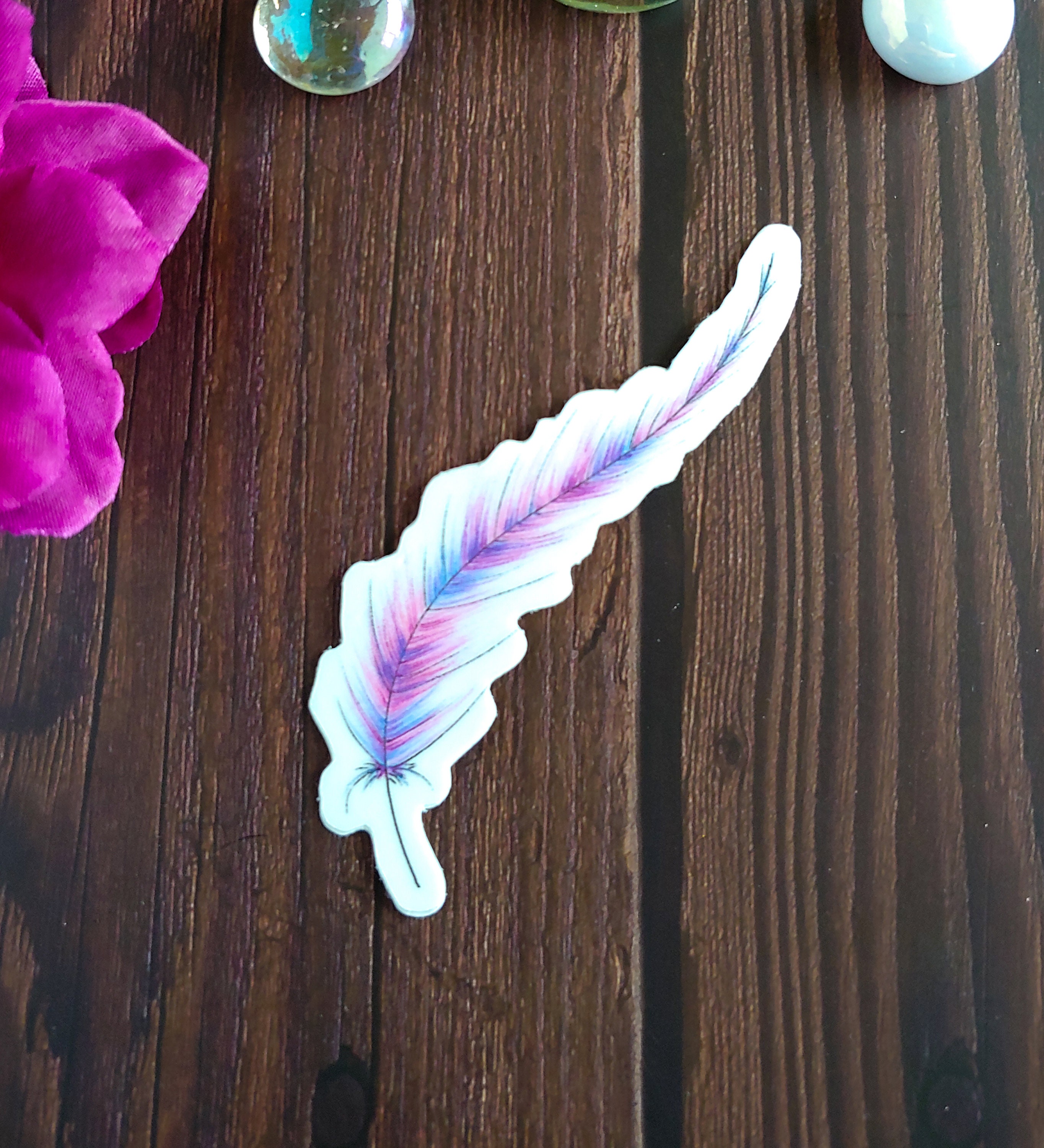 Pink Feather Vinyl Sticker Water Bottle Sticker Laptop - Etsy