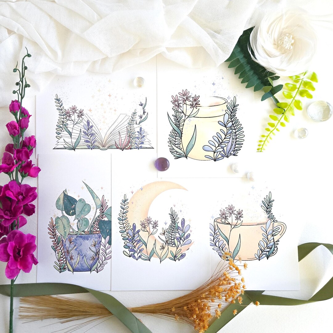 Magical Bookish Art Print Set, Cozy Cottage Core Illustration, Reading ...