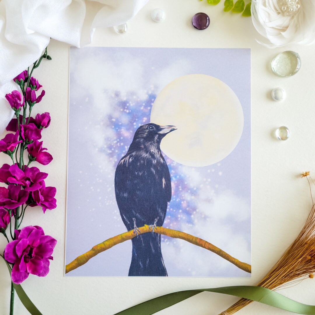 Galaxy Crow Art Print: Witchy Gothic Raven Illustration - Etsy