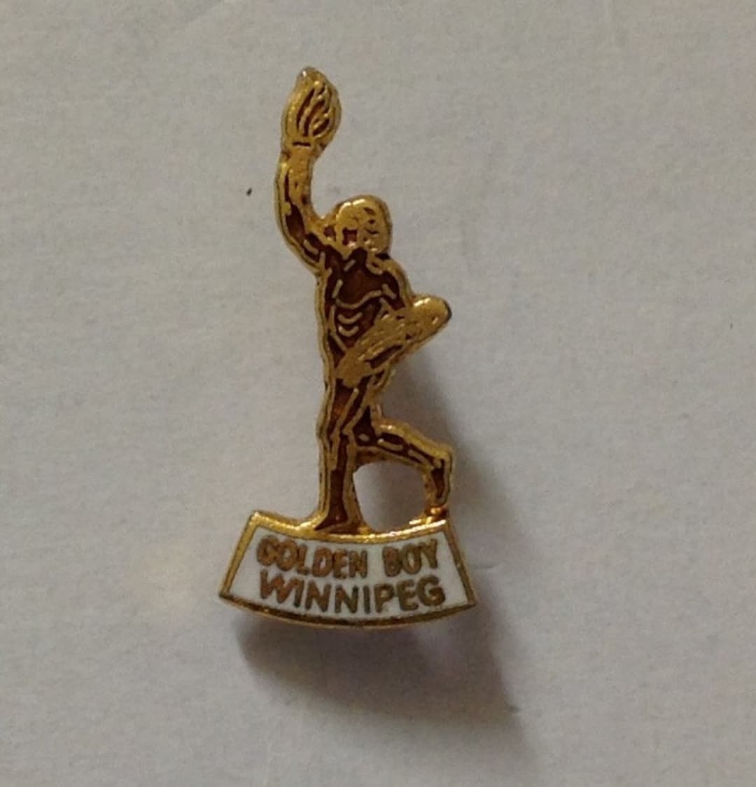 Golden Boy Winnipeg Pin Rare White Enamel Base Brown Figure Mini Statue ...
