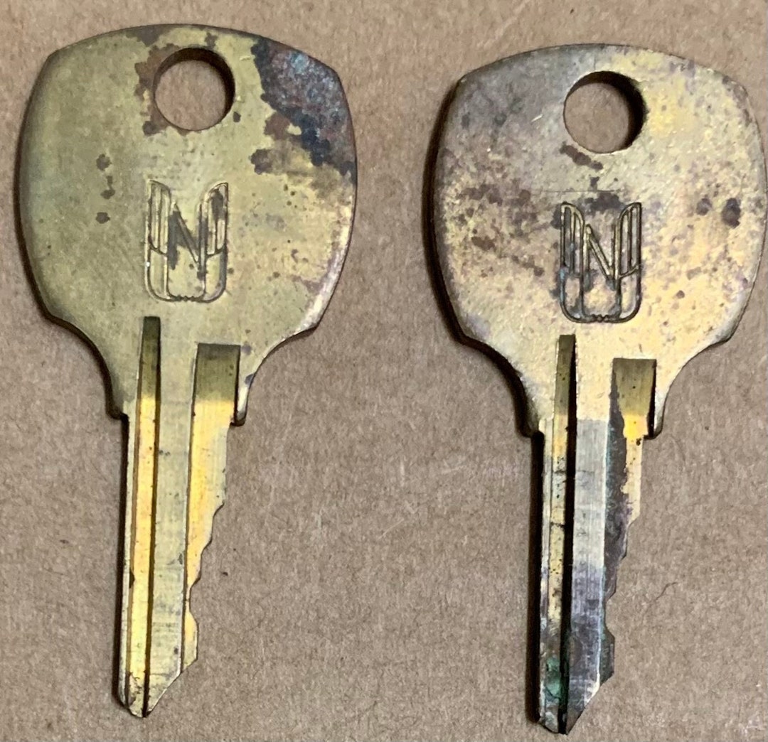 Vintage National C415A Keys Matching Pair Brass Logo Cabinet File Desk ...