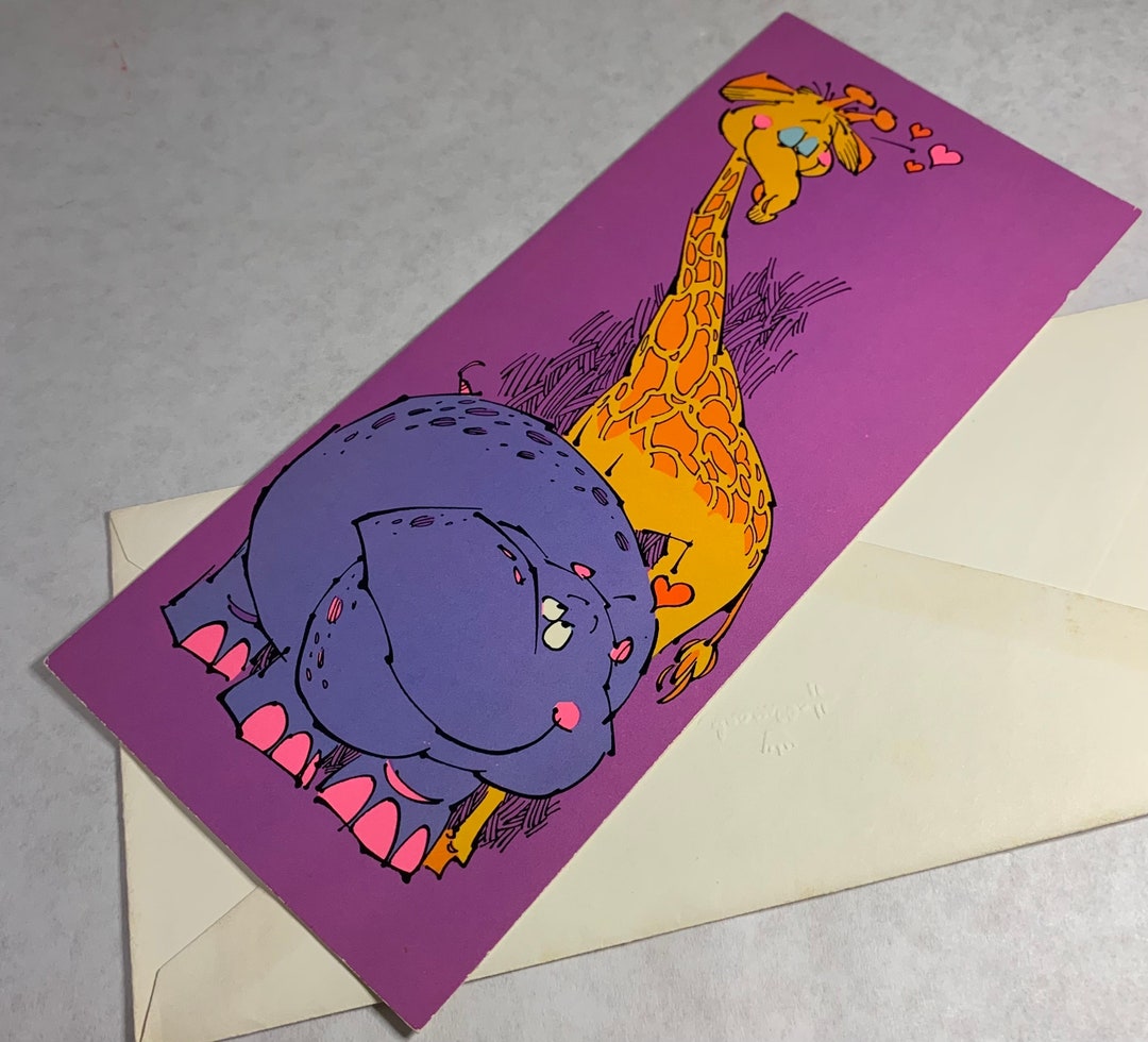 1970's Hallmark Anniversary Card USA Big Giraffe Hippopotamus Humor ...